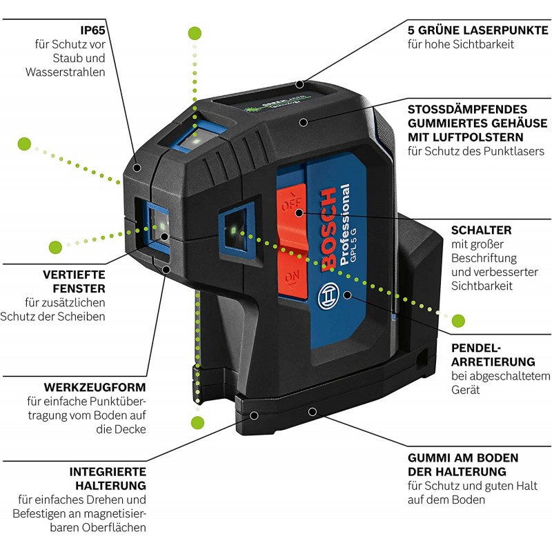 Bosch GPL 5 G Αυτορυθμιζόμενο Γραμμικό Αλφάδι Laser ΠΡΑΣΙΝΗΣ ΔΕΣΜΗΣ